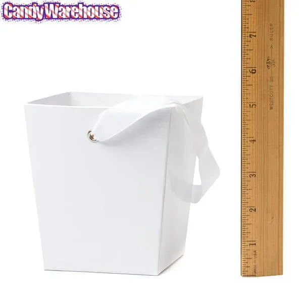 White Cardboard Buckets with Ribbon Handles: 6-Piece Set | Candy Warehouse