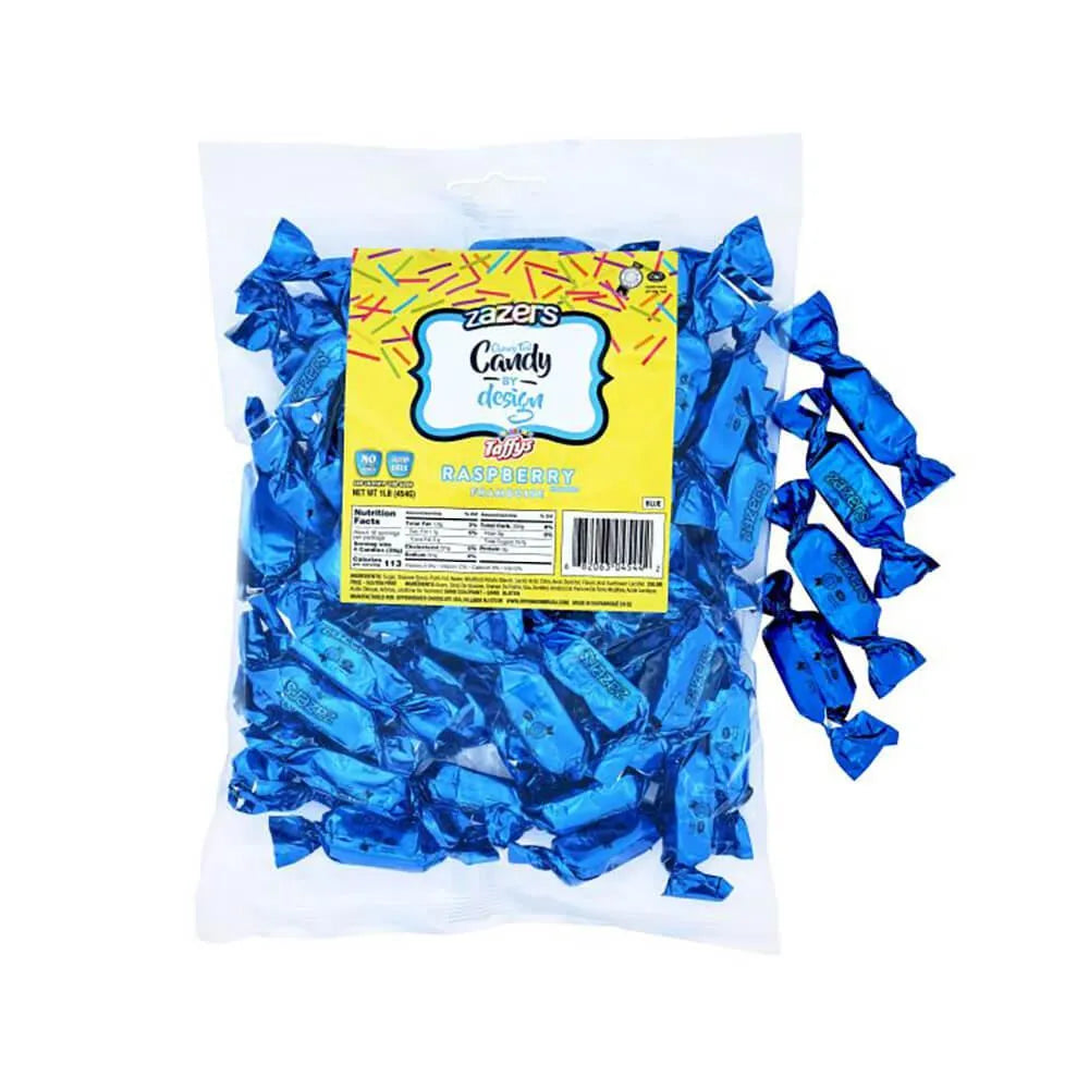 Zazers Blue Foiled Red Raspberry Chewy Candy: 1LB Bag | Candy Warehouse